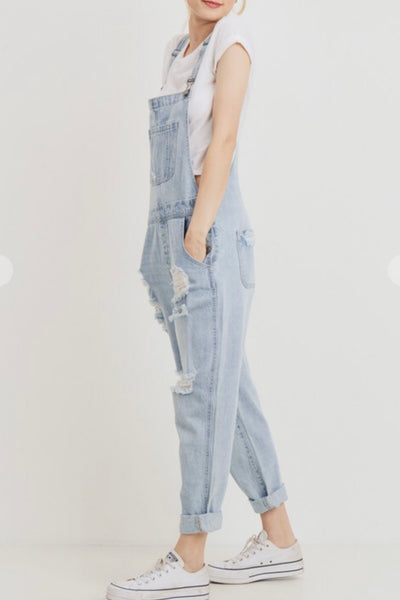 Olivia Distressed Light Wash Boyfriend Overalls – Aqua Bay Swim Co